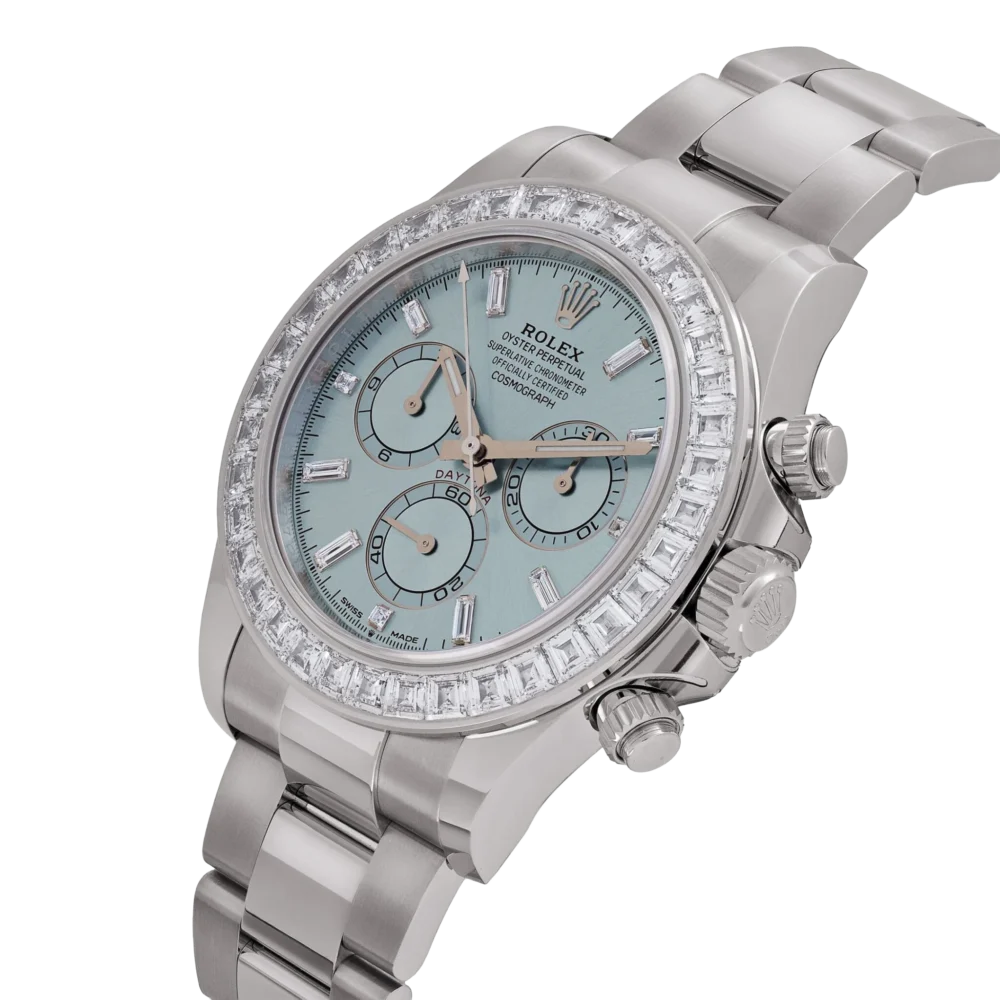 Rolex Daytona 126576TBR Platinum Ice Blue Diamond Dial Diamond Bezel ...