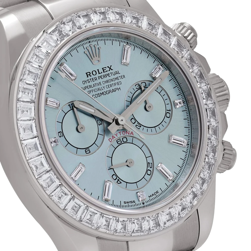 Rolex Daytona 126576TBR Platinum Ice Blue Diamond Dial Diamond Bezel ...